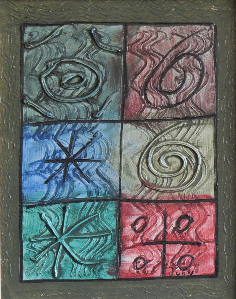 Signed Intaglio Style Oil Painting on Canvas Depicting 6 Symbols. - Etsy