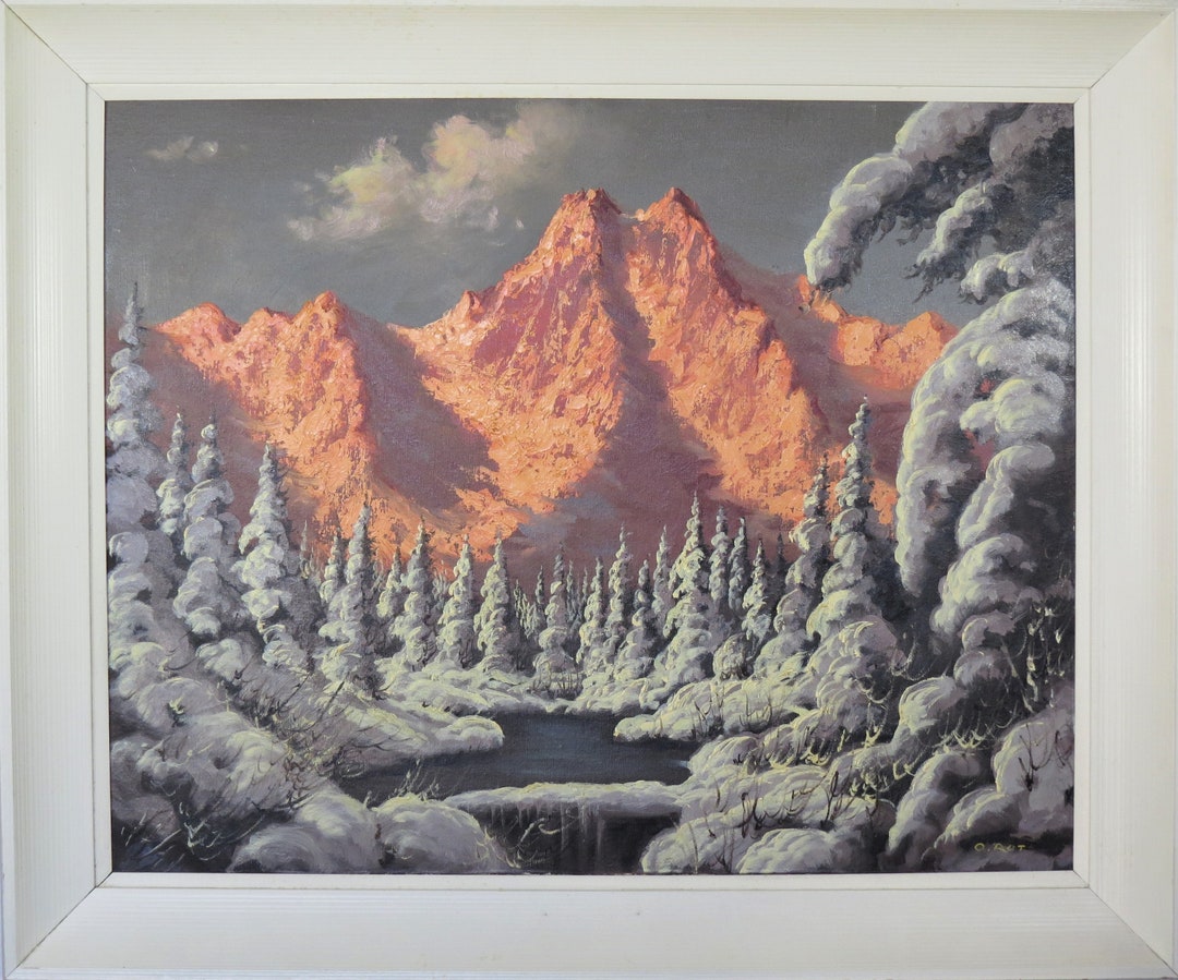 Otto Rut Vintage Oil Painting Depicting Snow Covered Trees and the ...