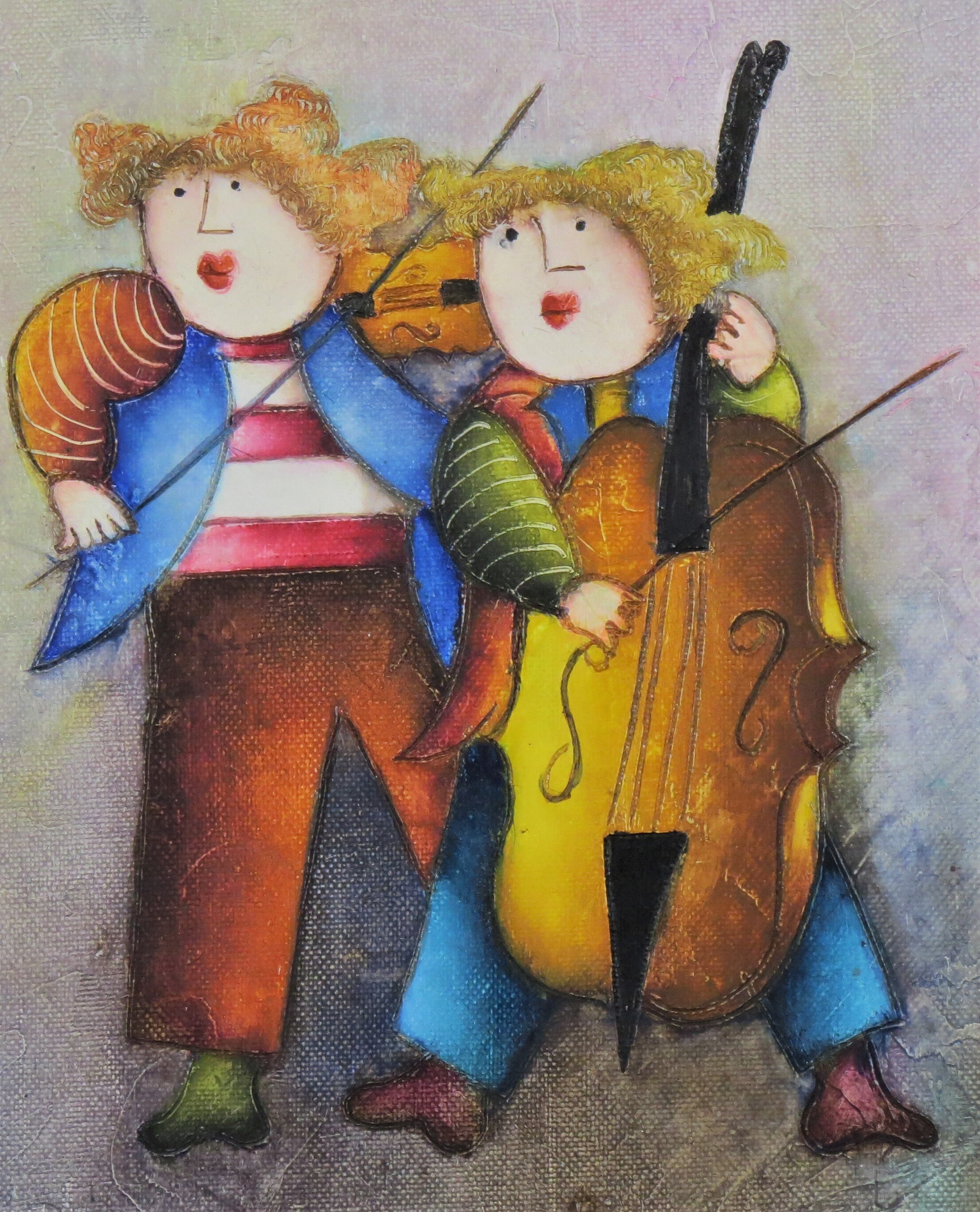 Joyce Roybal Acrylic Painting of Whimsical Puffy Faced Characters ...