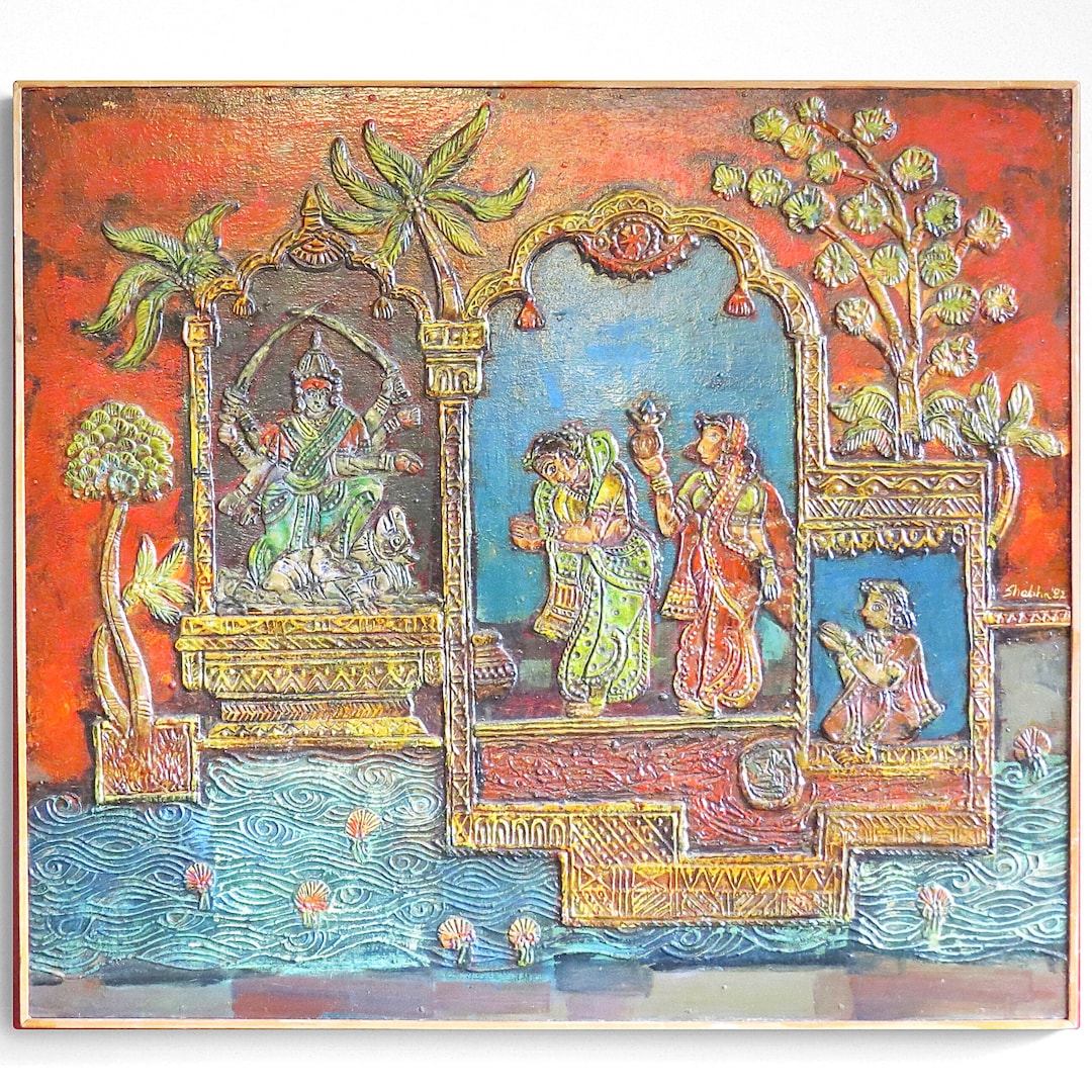 India Artist Shoba Patki - Resin Oil Painting on Wood. - Etsy