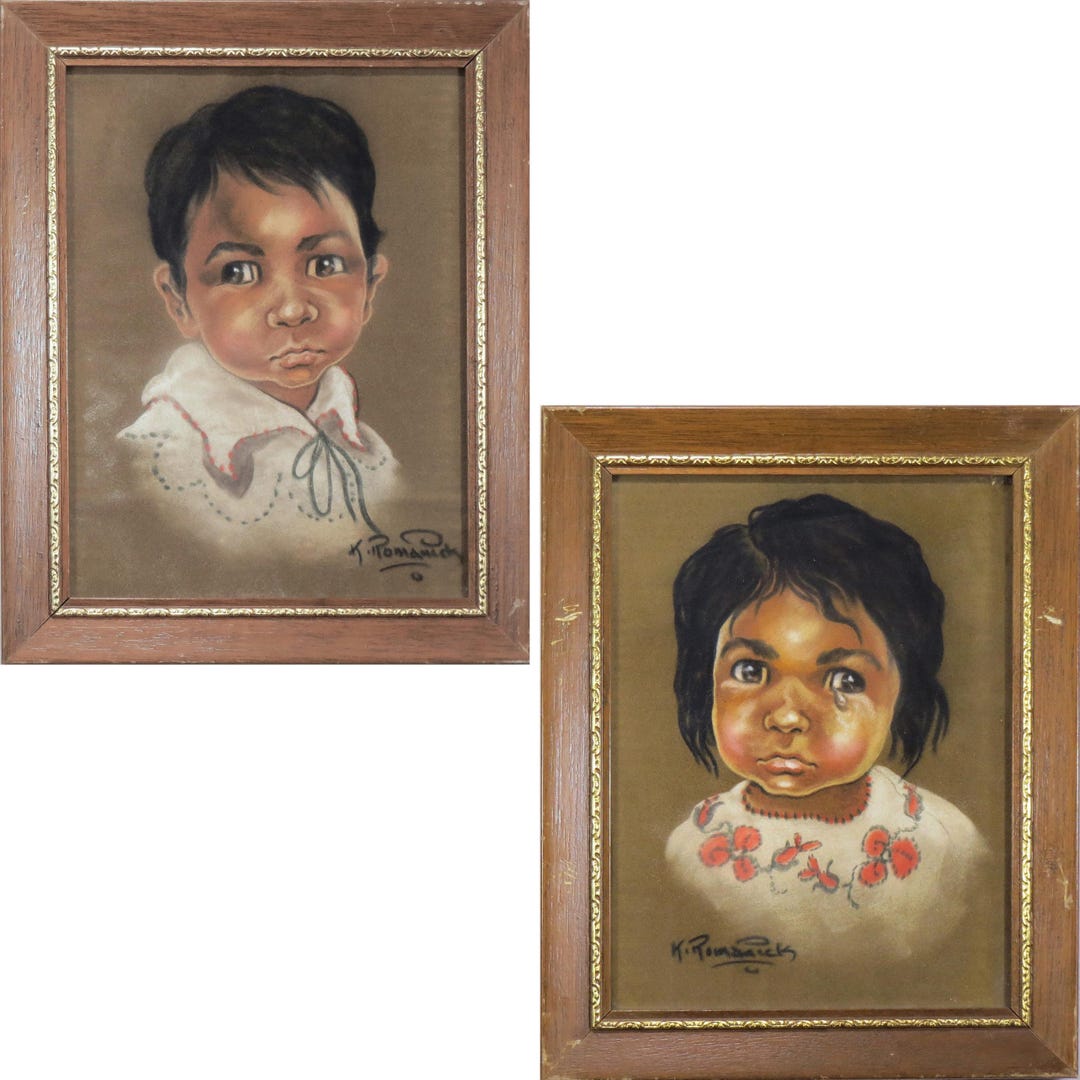 A Pair of Vintage Lithograph Portrait's of 2 Children by Canadian ...