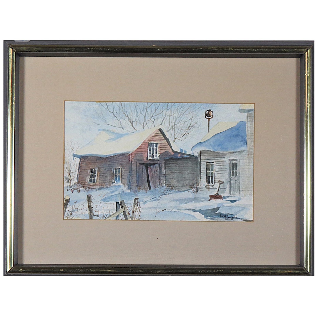 Bruce Sherman Watercolor Titled 'milligan's Backyard & Harvest Bell ...