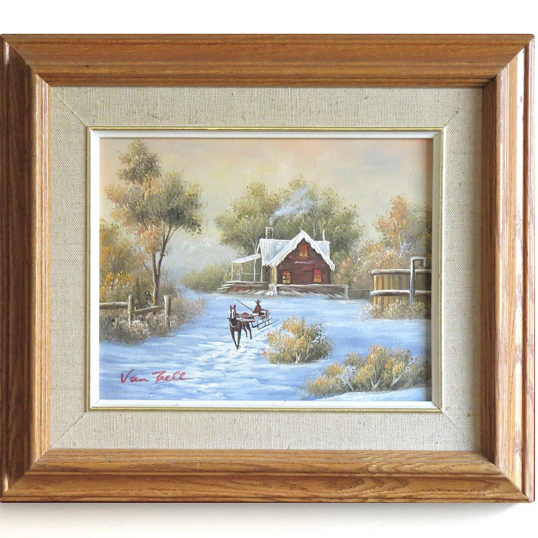 Van Bell Winter Scene Oil Painting - Horse Drawn Sleigh, Framed Art - Etsy