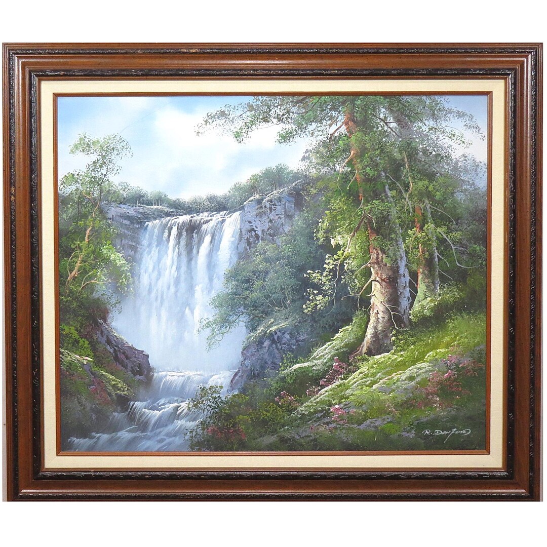 R. Danford - Oil Painting of Large Waterfalls on a Beautiful Summer Day ...