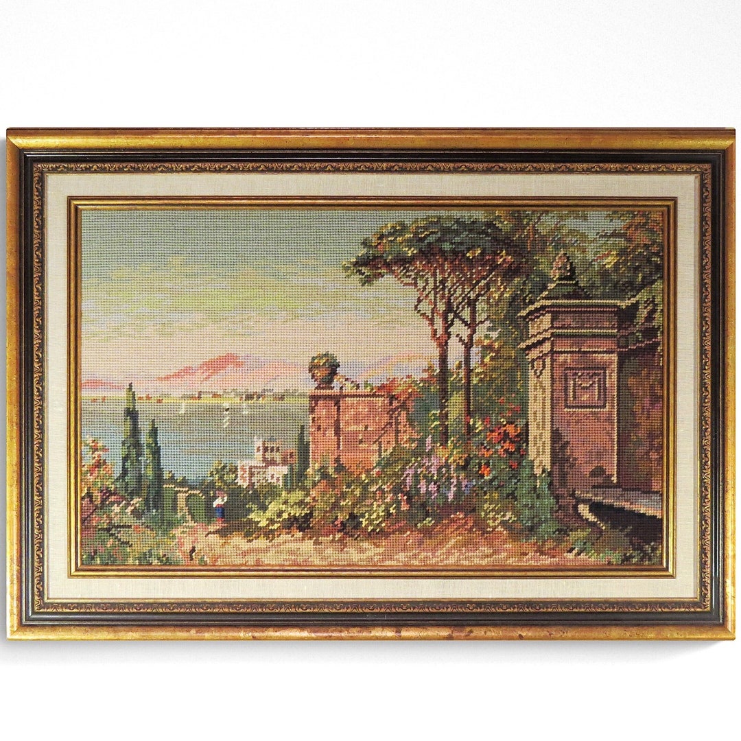 Vintage Framed Needlepoint Depicting an Italian Coastal Scene. - Etsy