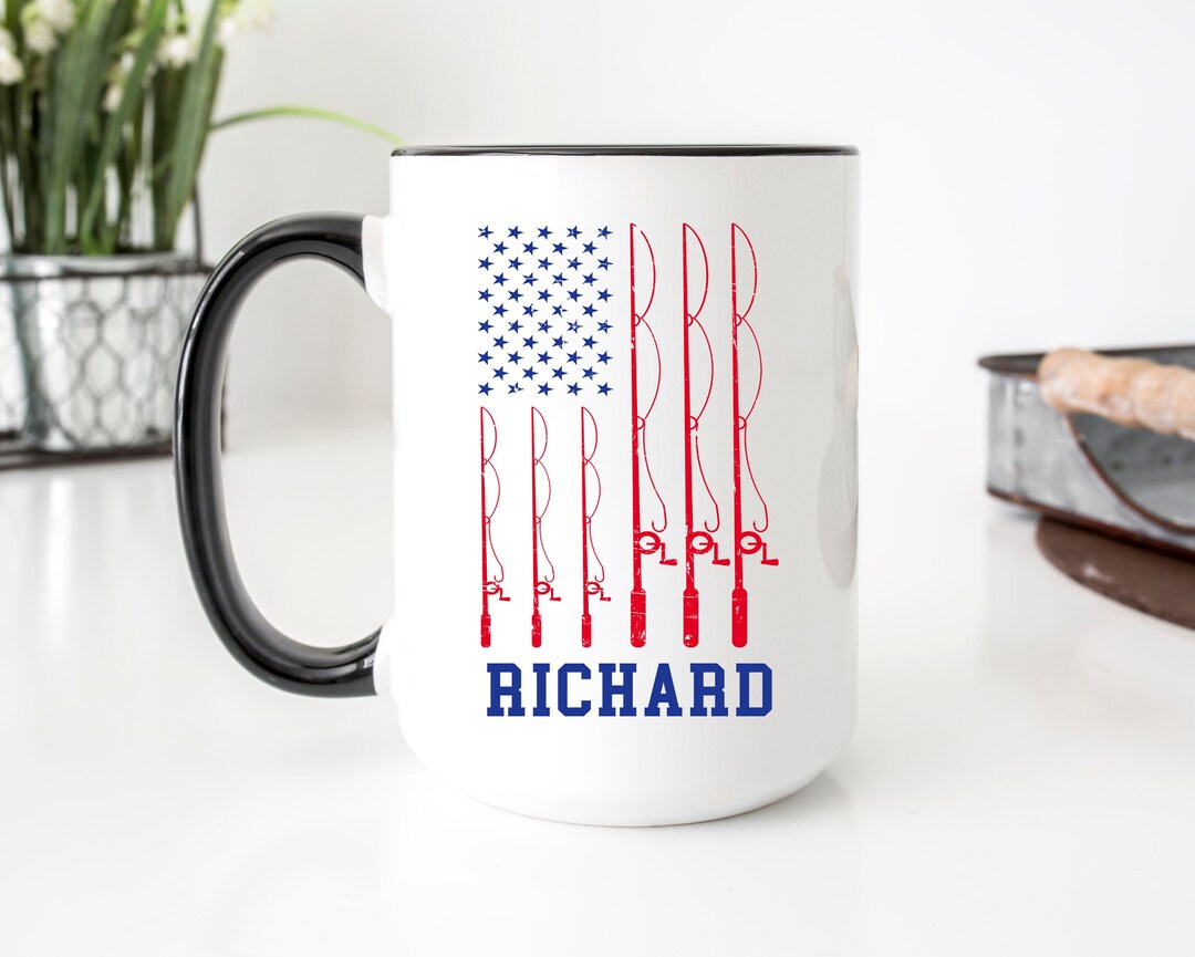 Fishing Rod American Flag Mug, Fishing Gift for Men, Gift for Fishermen ...