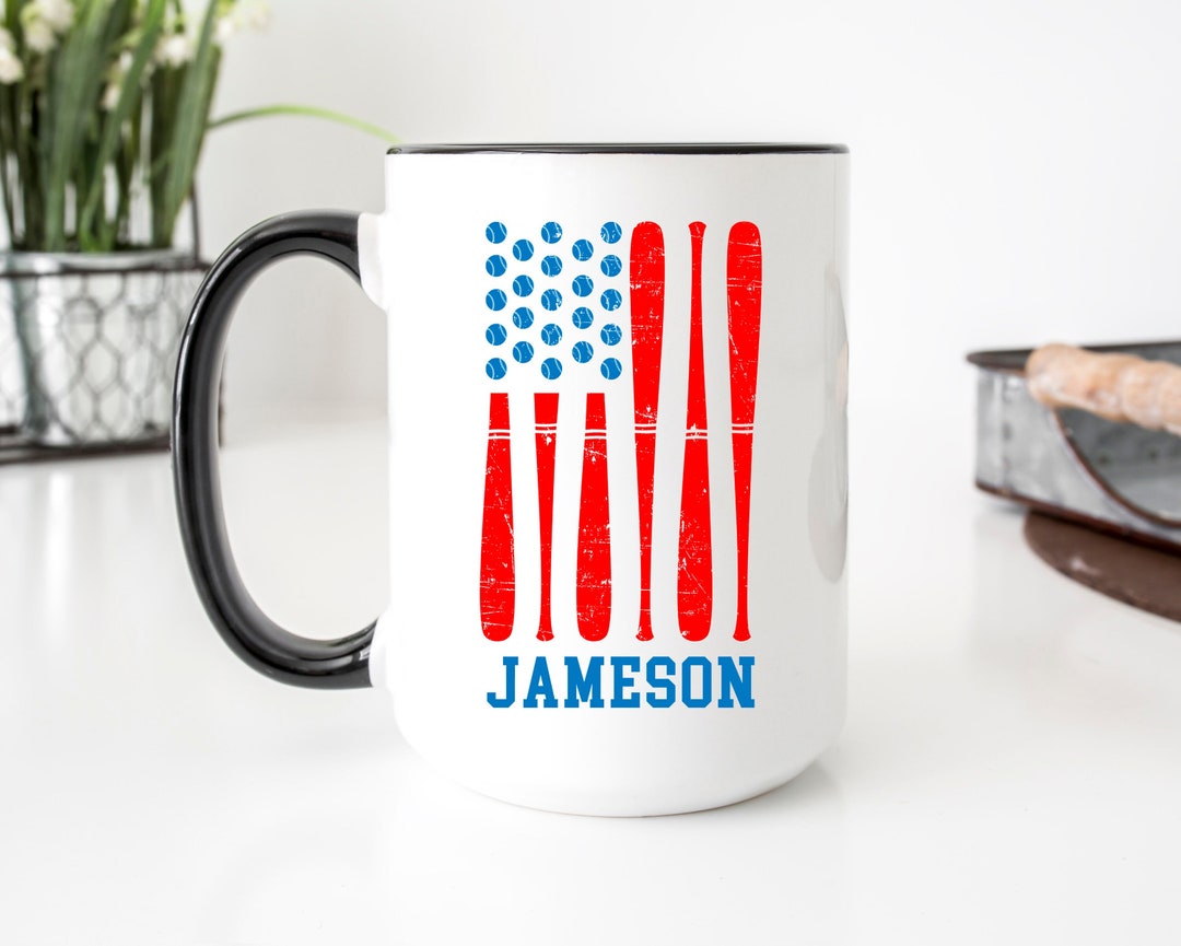 Baseball Bats Mug, Baseball American Flag Mug, Baseball Coach Gift ...