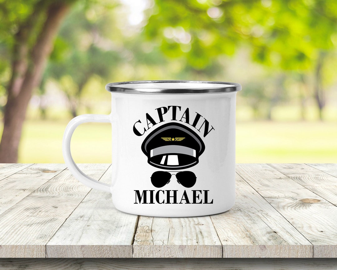 Aviation Captain Enamel Mug, Personalized Pilot Mug, Airline Captain ...
