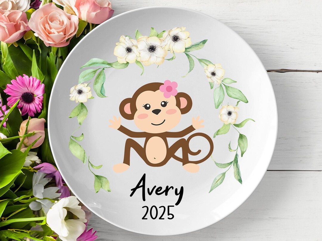 Monkey Plate, Personalized Girl Plate, Christmas Plate, Custom Name ...