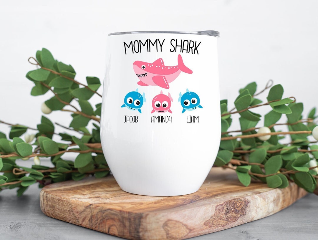 Mommy Shark Tumbler, Mom With Kids Names, Personalized Baby Shark Cup ...