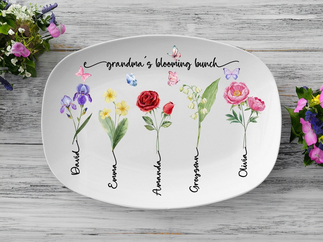 Grandma's Garden Plate, Personalized Birth Month Flowers, Mothers Day ...