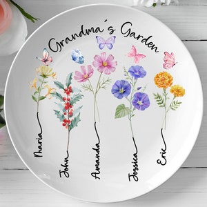 Grandma's Garden Gift, Birth Month Flower Plate, Gift for Grandma ...