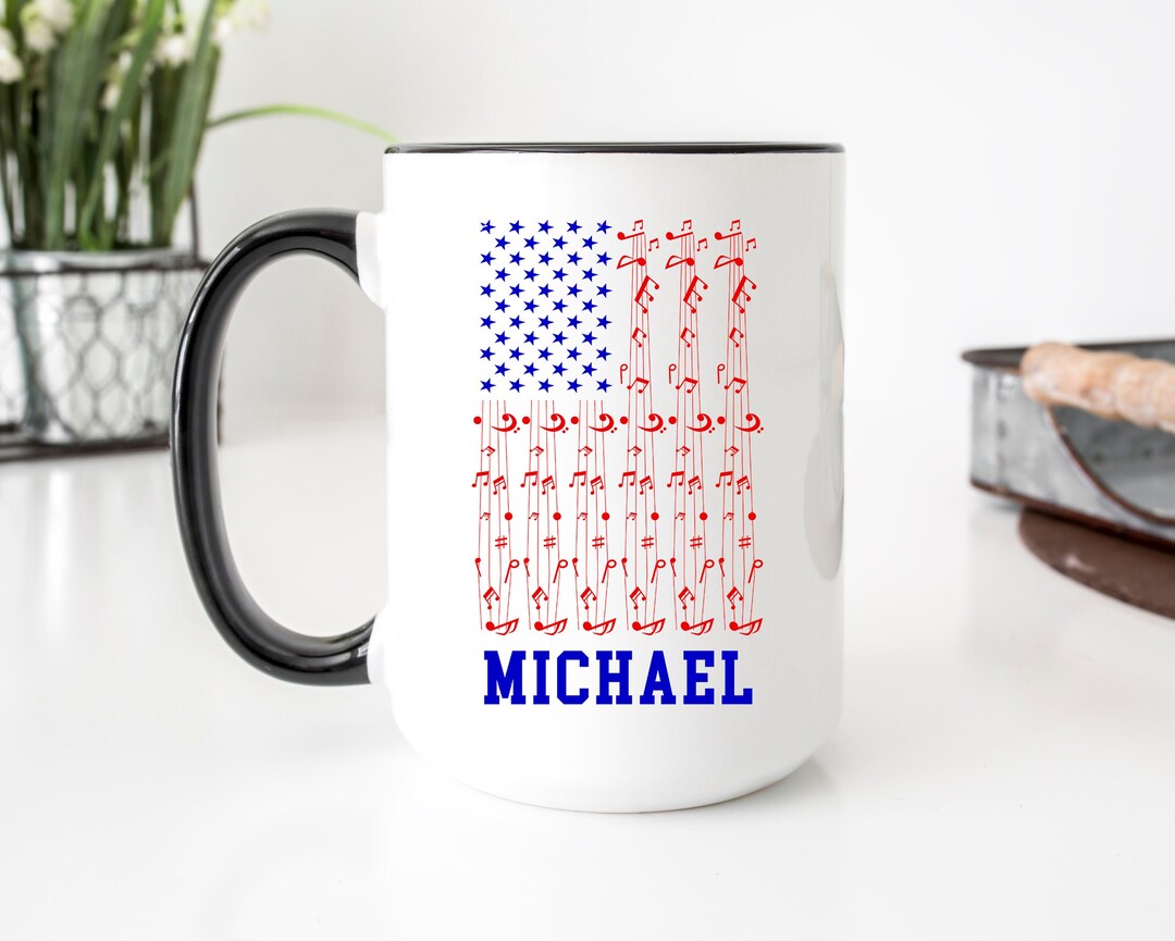 Musical Notes Mug, Music American Flag Mug, Musician Gift, Music ...