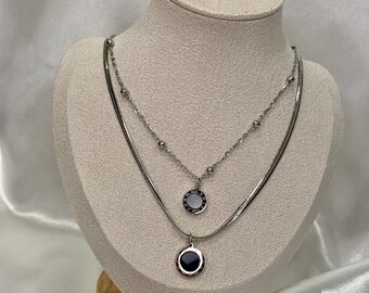Double Layer Silver Necklace - Etsy UK