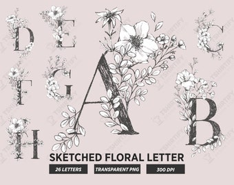 Watercolor Floral Golden Letters Alphabet, Wedding Alphabet, Boho ...