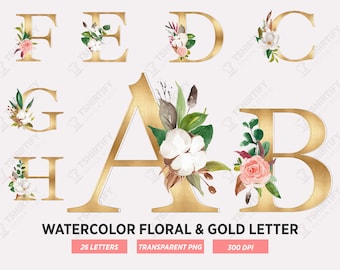 Alphabet Watercolor Png 26 Floral Letters Clipart Digital - Etsy