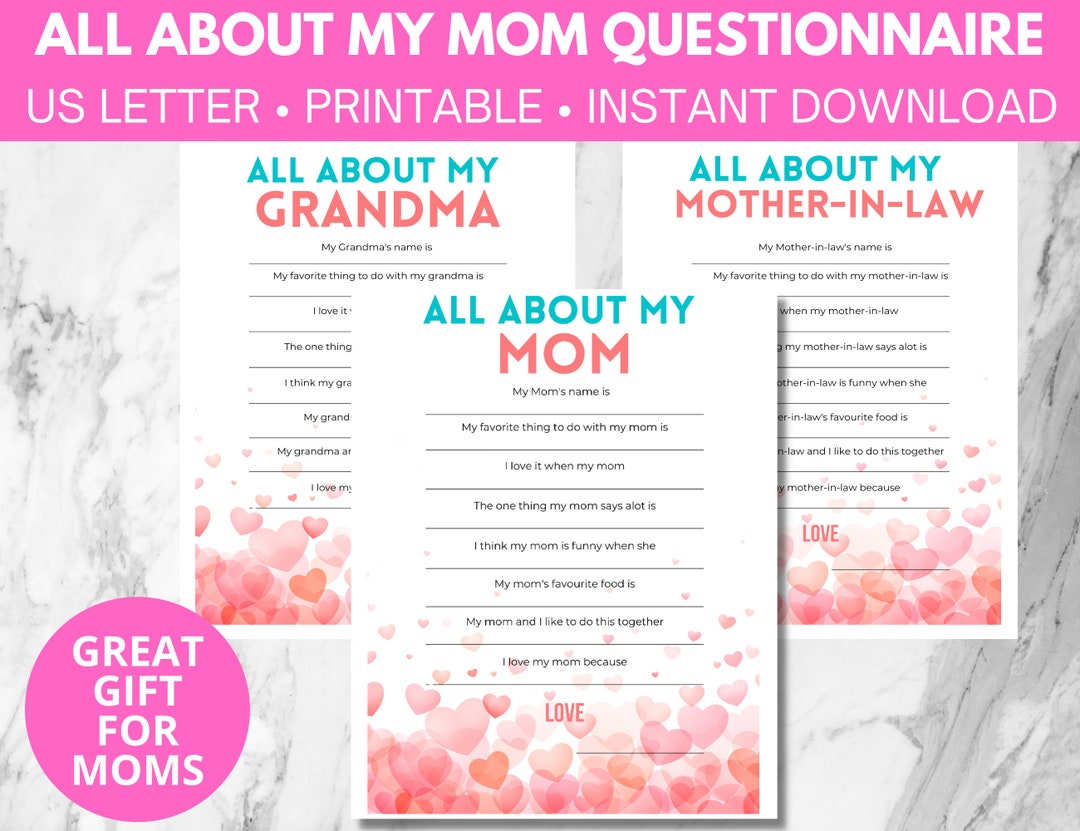 All About Mom Questionnaire Mother's Day Fill-in-the-blank, All About ...