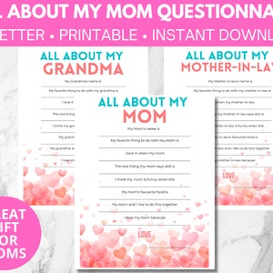 All About Mom Questionnaire | Mother's Day Fill-in-the-blank, All About ...