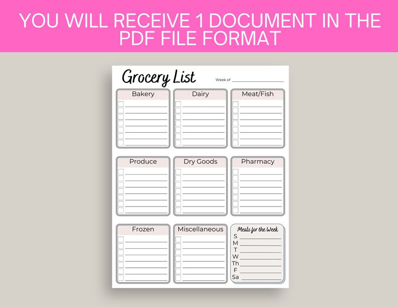 Grocery List Template | Grocery List Printable | Digital PDF | Instant ...