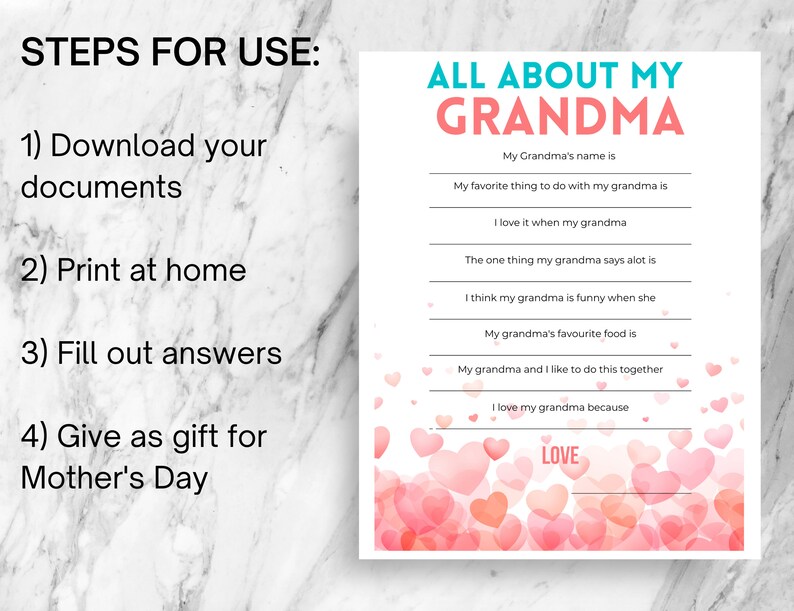 All About Mom Questionnaire Mother's Day Fill-in-the-blank, All About ...