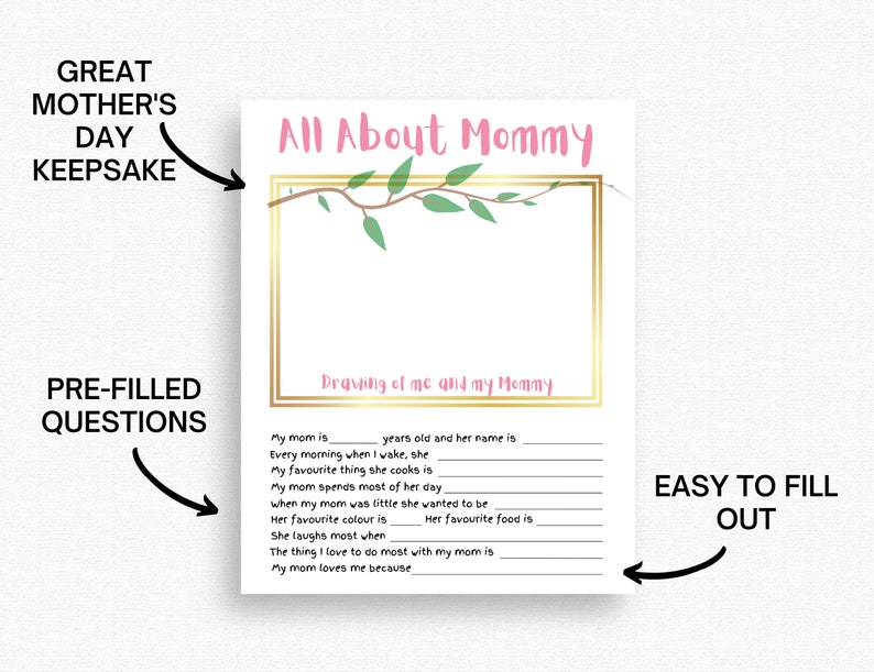 All About My Mom Fill-in-the Blank Printable | Keepsake for Mom and ...