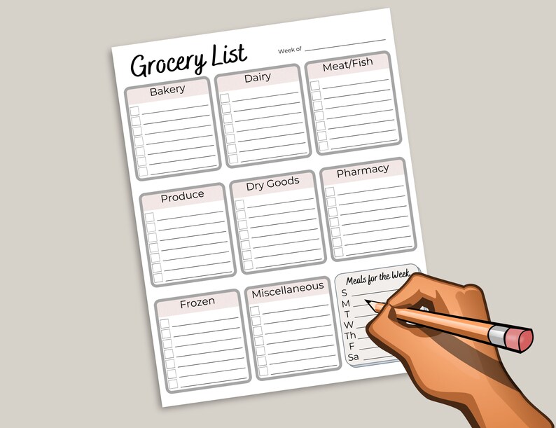 Grocery List Template | Grocery List Printable | Digital PDF | Instant ...