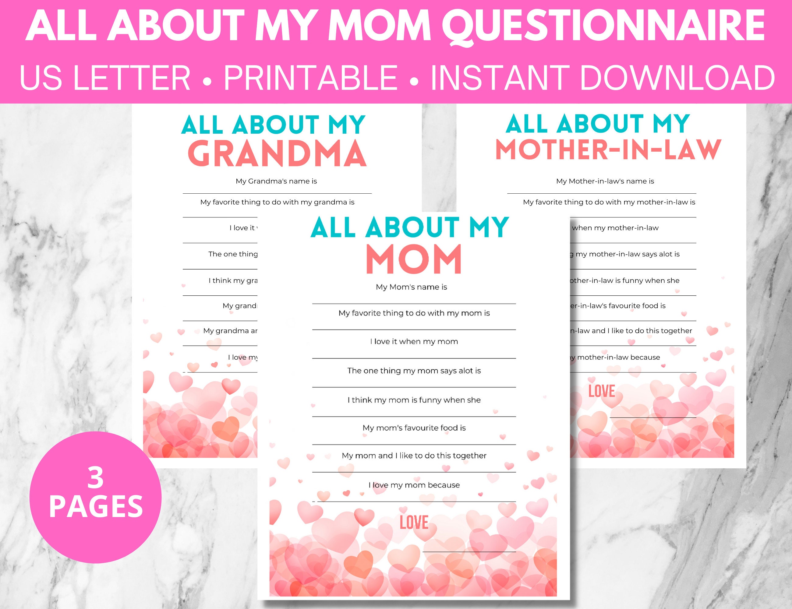 All About Mom Questionnaire Mother's Day Fill-in-the-blank, All About ...