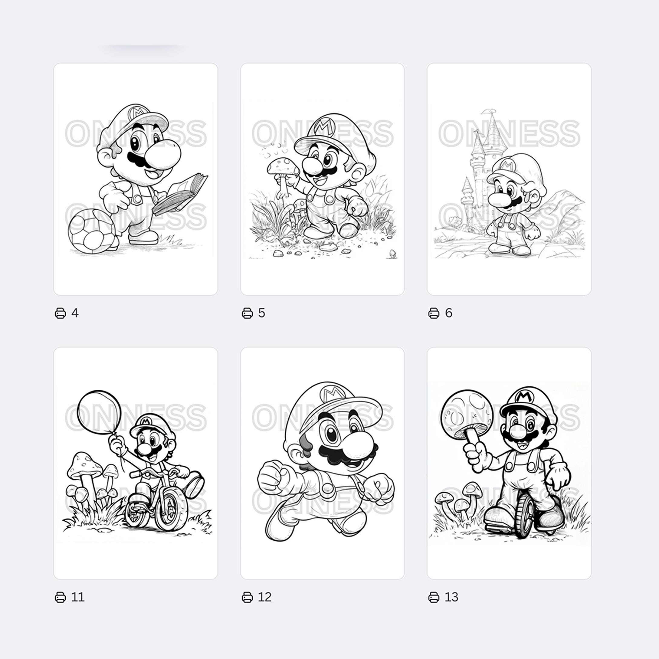 25 SUPER MARIO Inspired Coloring Pages, A4 Format Coloring Book for ...