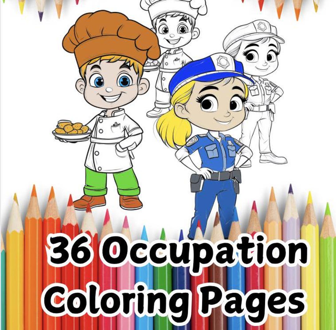 36 Occupation Coloring Pages, A4 Format Coloring Book for Kids, Kid ...