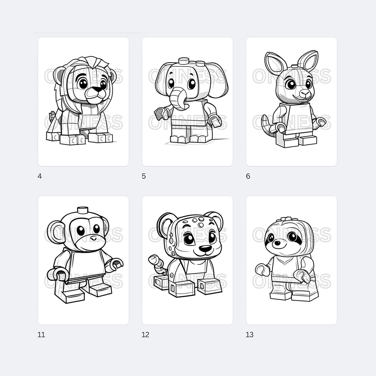 36 Lego Inspired Animal Coloring Pages, A4 Format Coloring Book for ...