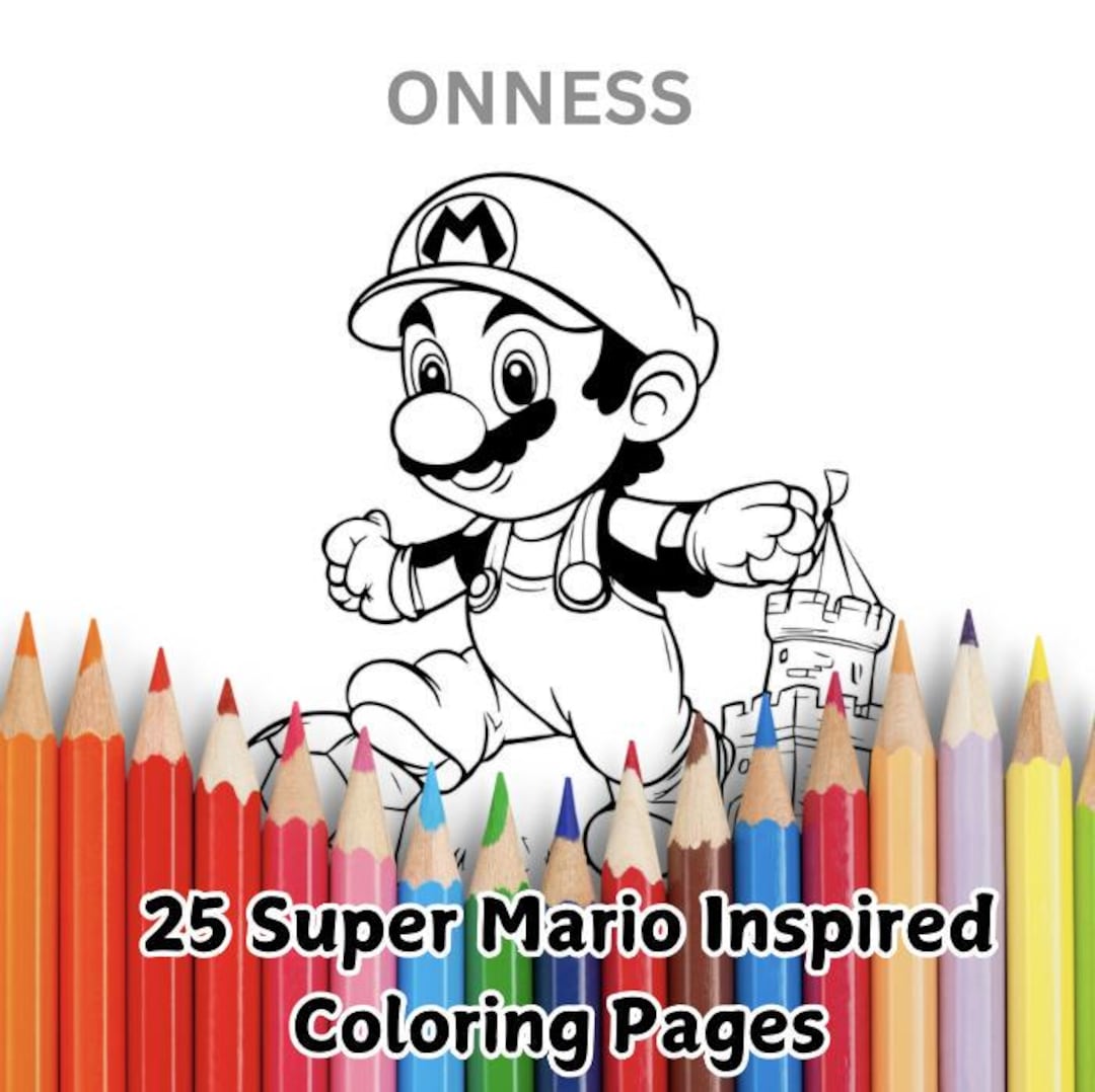 25 SUPER MARIO Inspired Coloring Pages, A4 Format Coloring Book for ...