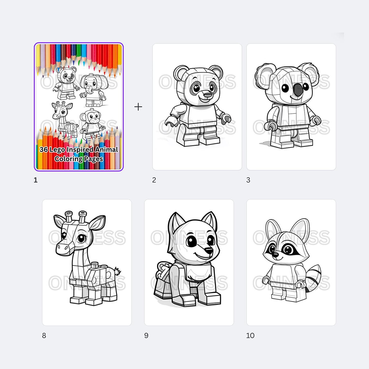 36 Lego Inspired Animal Coloring Pages, A4 Format Coloring Book for Kids, Kid Coloring Pages ...