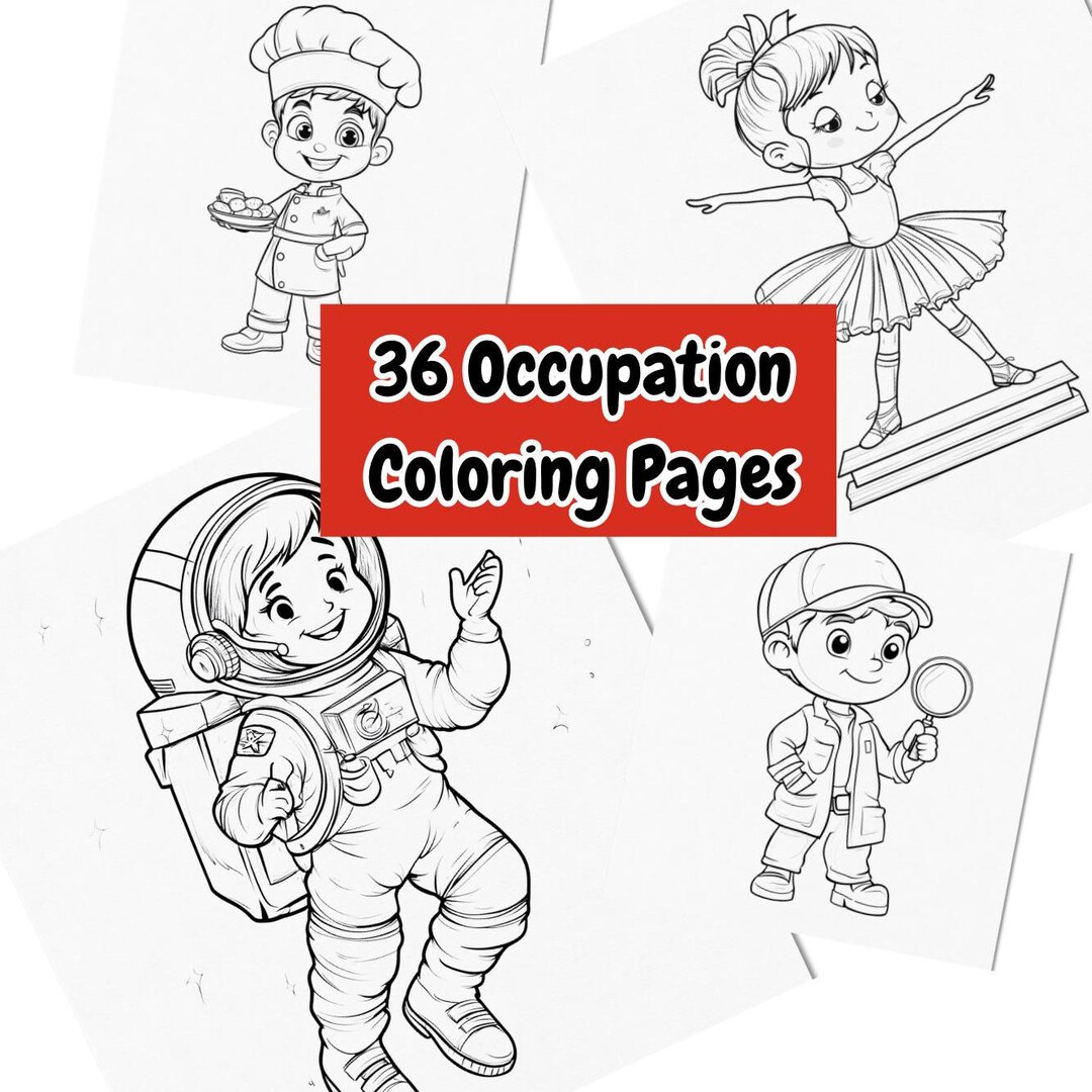 36 Occupation Coloring Pages, A4 Format Coloring Book for Kids, Kid ...