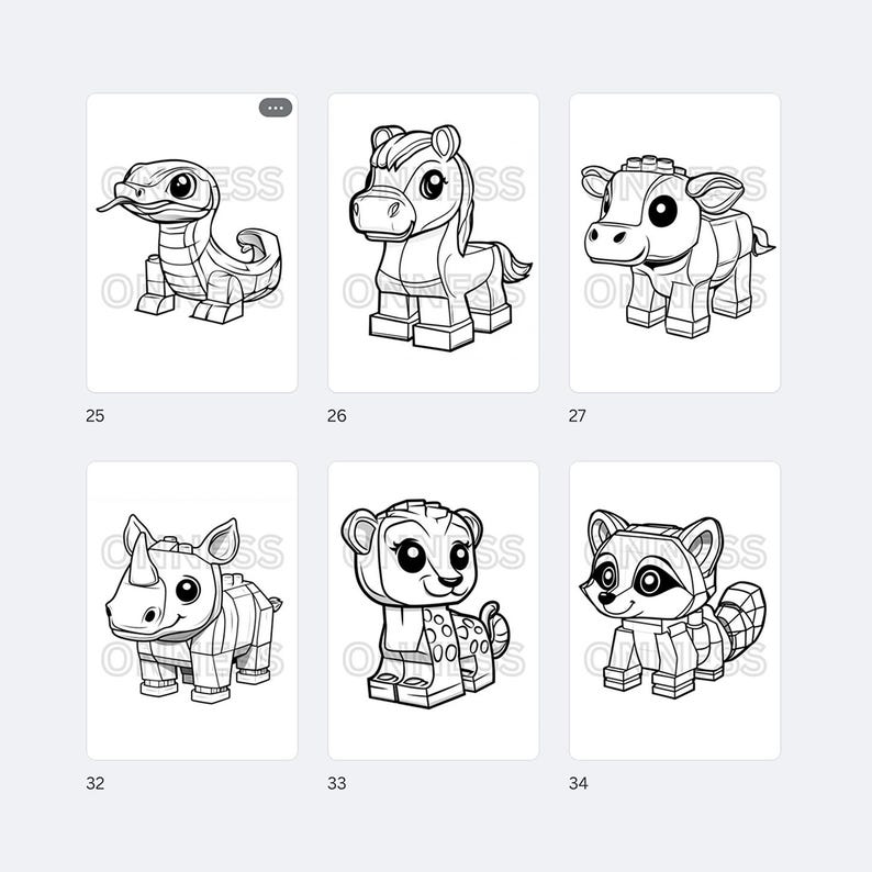 36 Lego Inspired Animal Coloring Pages, A4 Format Coloring Book for ...
