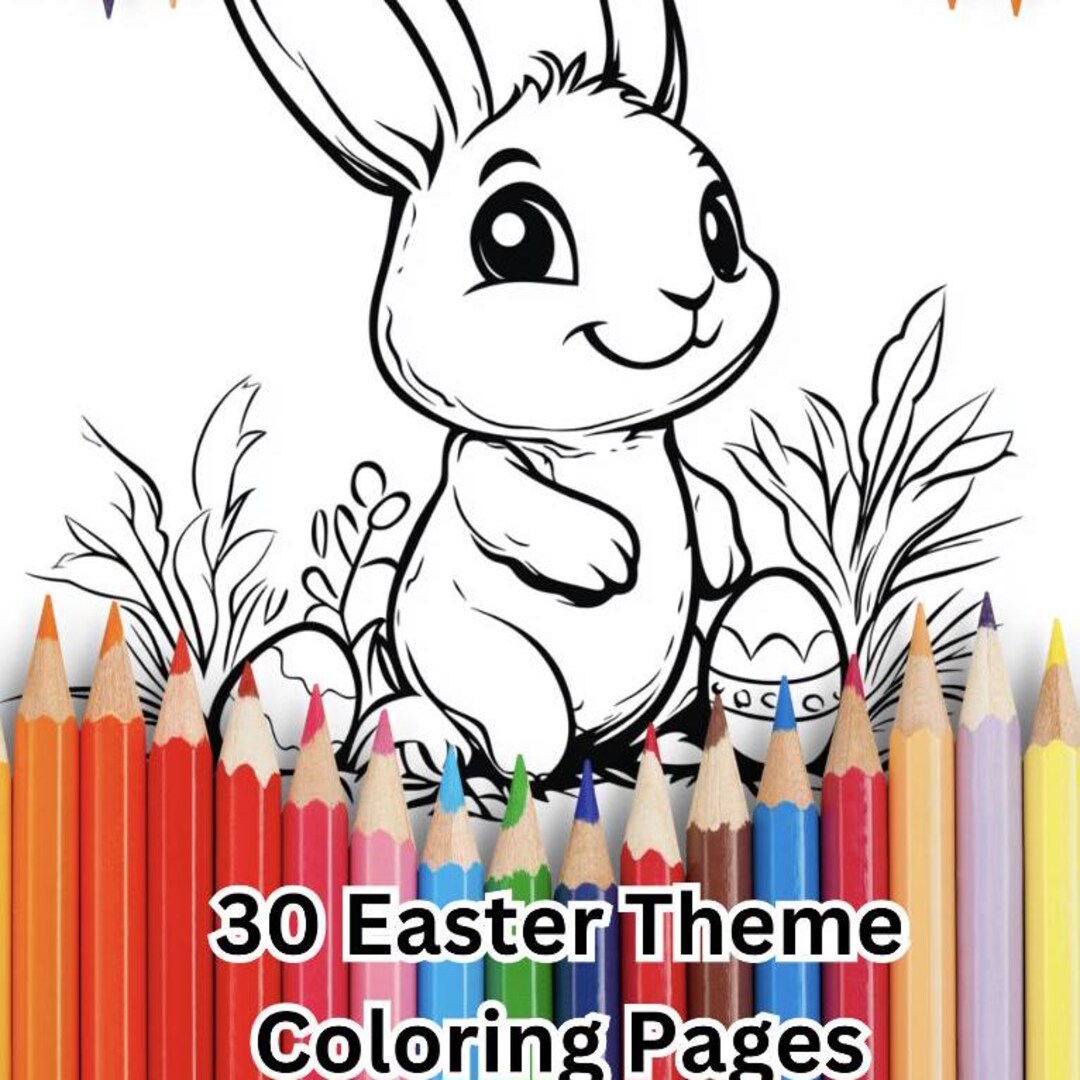 30 Easter Theme Coloring Pages, A4 Format Coloring Book for Kids, Kid ...