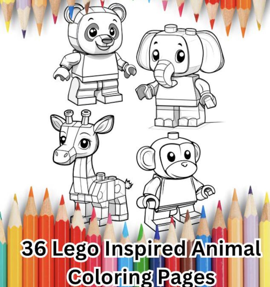 36 Lego Inspired Animal Coloring Pages, A4 Format Coloring Book for Kids, Kid Coloring Pages ...