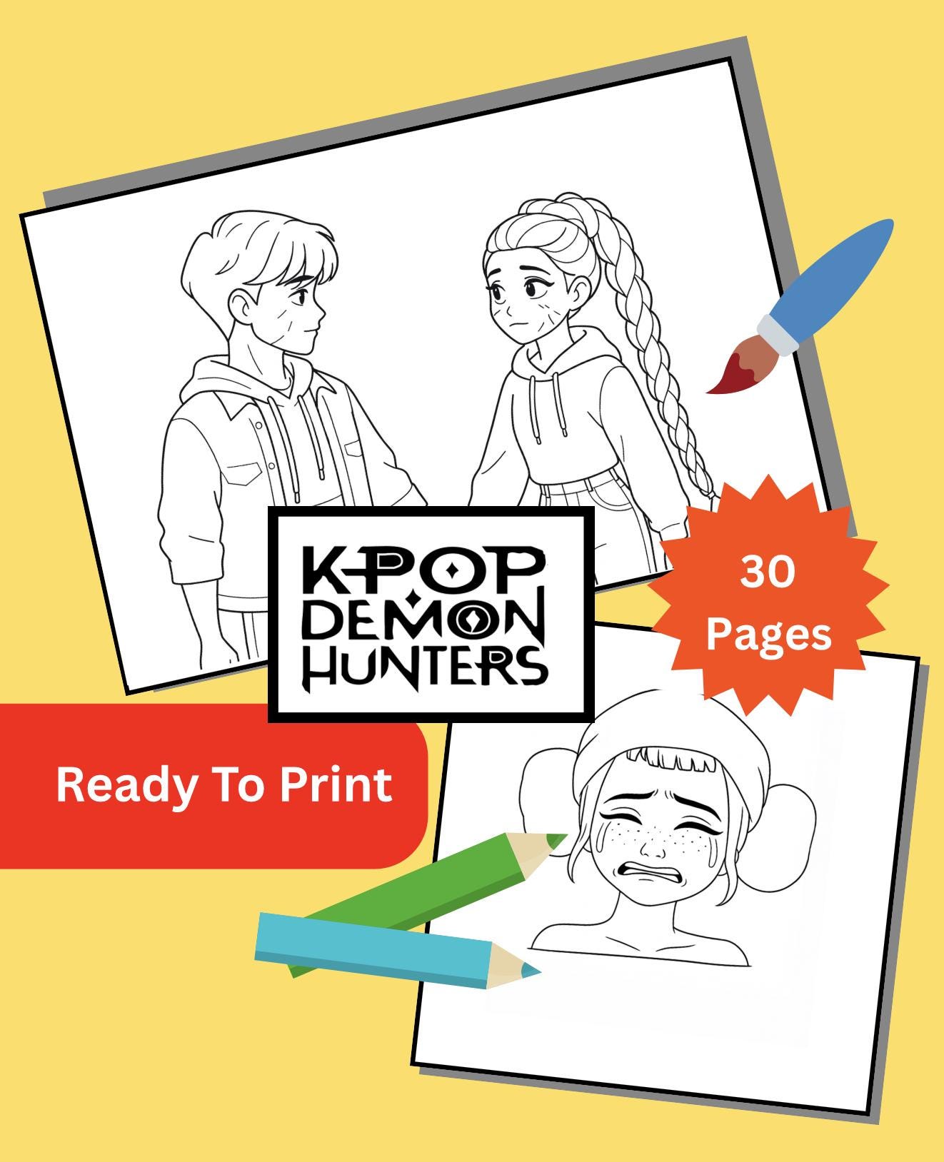 KPOP Demon Hunters Colouring Pages - 30 Colouring Art Designs, A4 ...