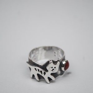 Handmade Sterling Silver Cat Ring: Wide Band Cornelian Ring - Etsy