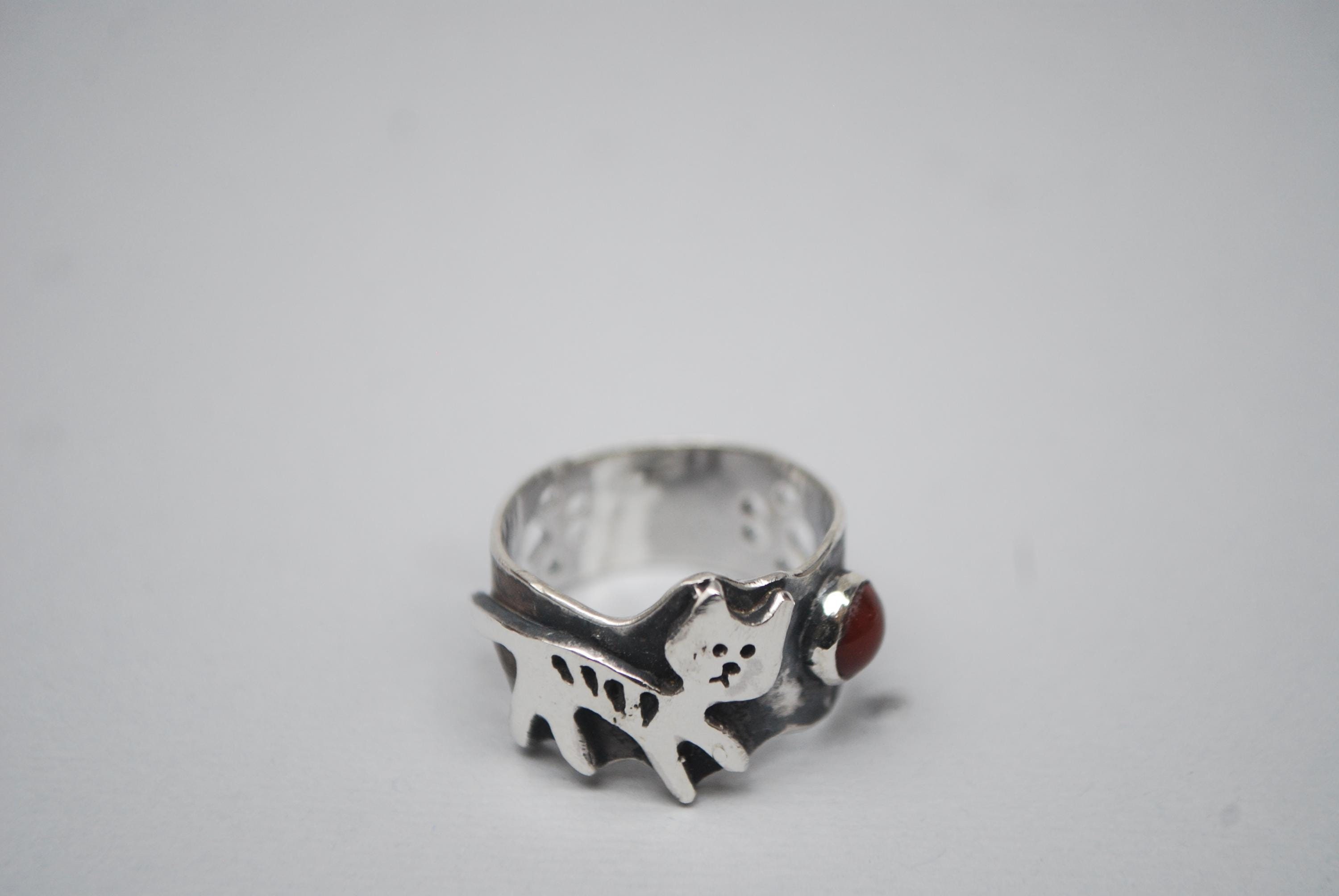 Handmade Sterling Silver Cat Ring: Wide Band Cornelian Ring - Etsy