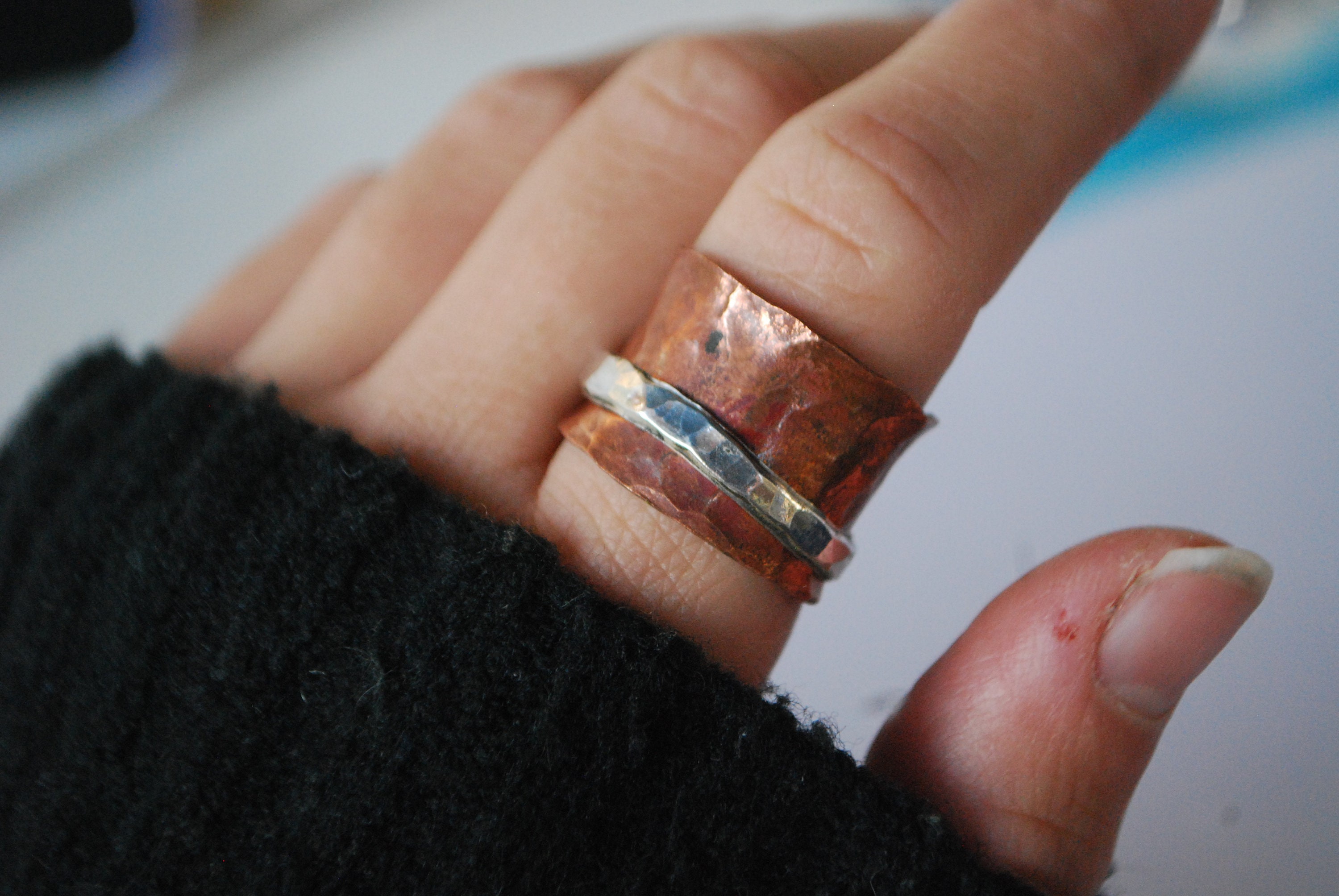 Handmade Mixed Metal Ring. Cooper Mens Ring. Wide Spinner - Etsy