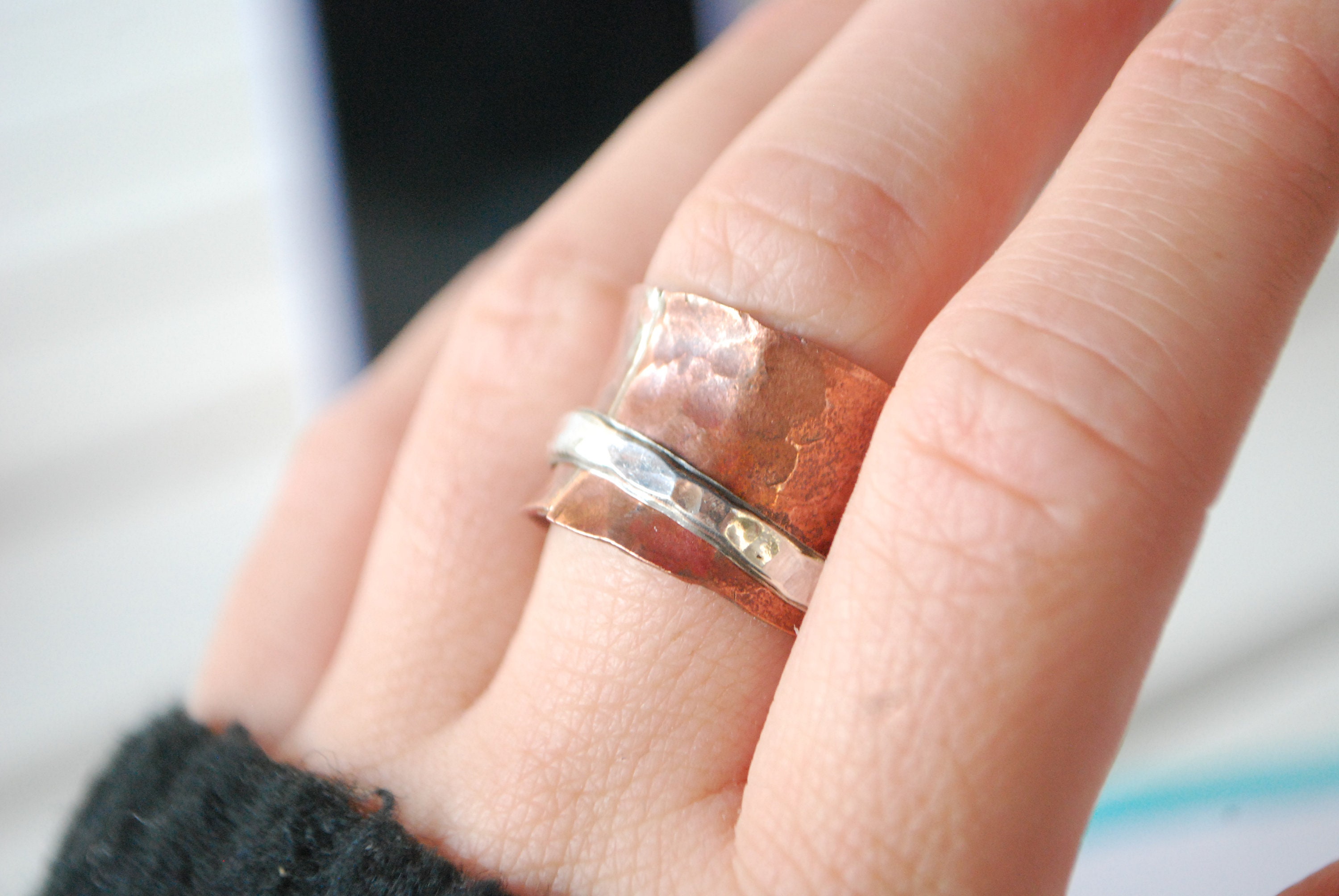 Handmade Mixed Metal Ring. Cooper Mens Ring. Wide Spinner - Etsy