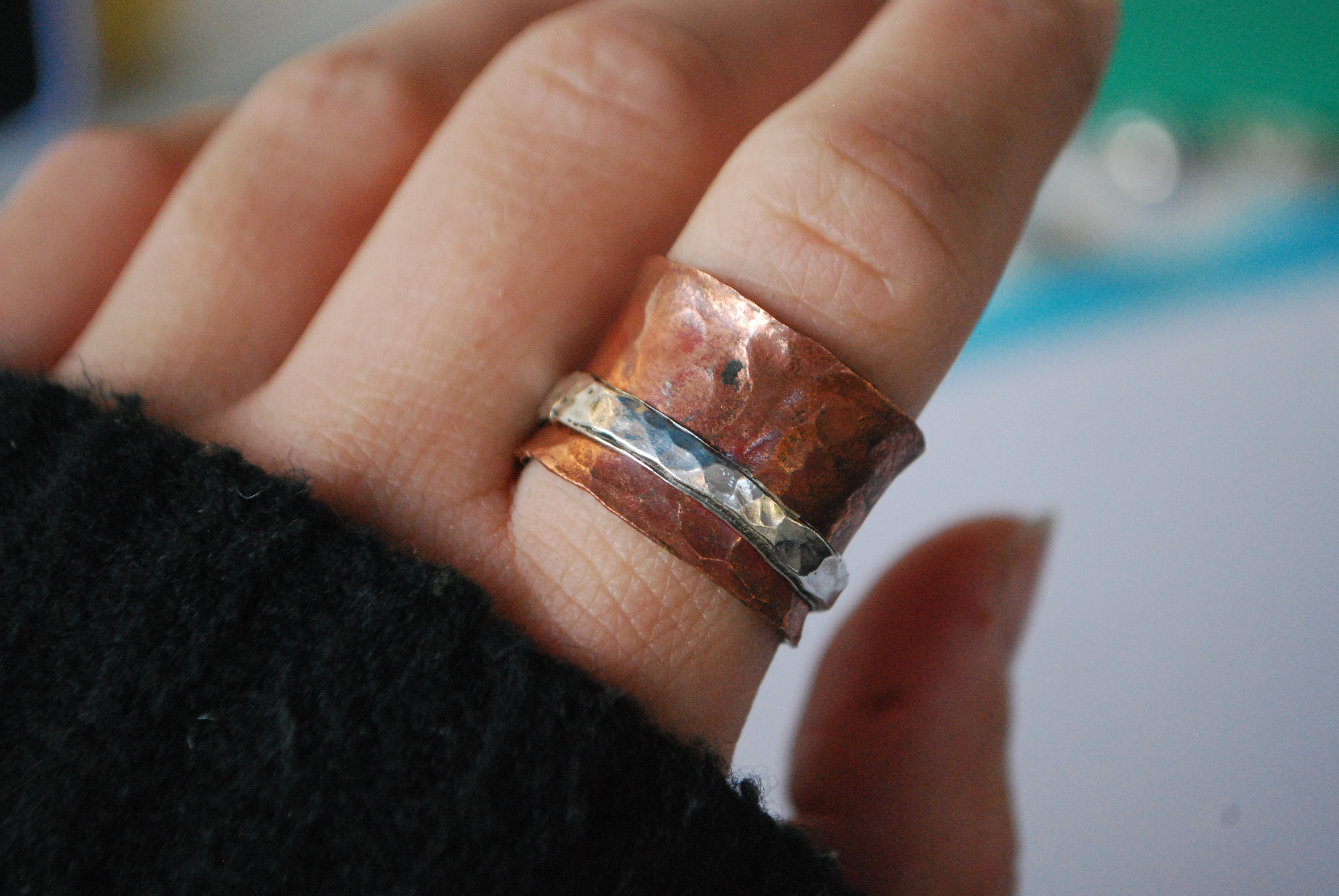 Handmade Mixed Metal Ring. Cooper Mens Ring. Wide Spinner - Etsy