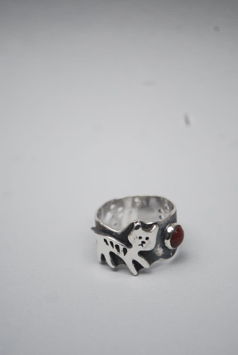 Handmade Sterling Silver Cat Ring: Wide Band Cornelian Ring - Etsy