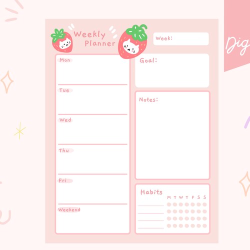 Strawberry Weekly Planner Printable Download and Print at - Etsy