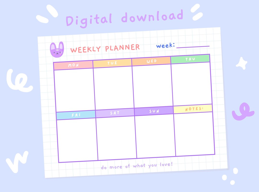 Weekly Planner Printable, Download and Print at Home, Cute Weekly ...