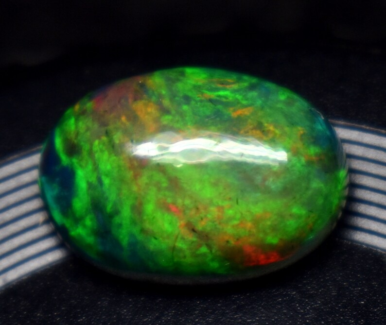 Flashy Fire Black Ethiopian Opal Cabochon Gemstone, Oval Shape Opal Gemstone, Size 13.7X9.8X5.5 ...