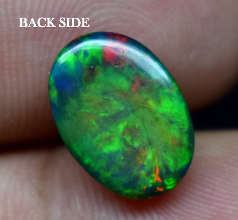 Flashy Fire Black Ethiopian Opal Cabochon Gemstone, Oval Shape Opal Gemstone, Size 13.7X9.8X5.5 ...