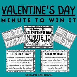 Valentine's Day Minute to Win It Classroom and Family Challenges Task ...