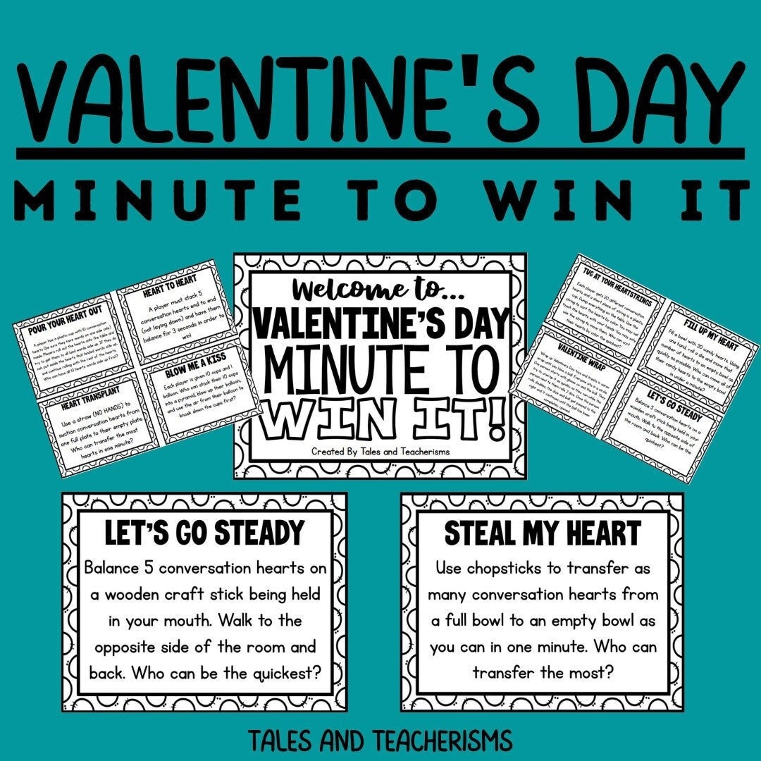 Valentine's Day Minute to Win It Classroom and Family Challenges Task ...