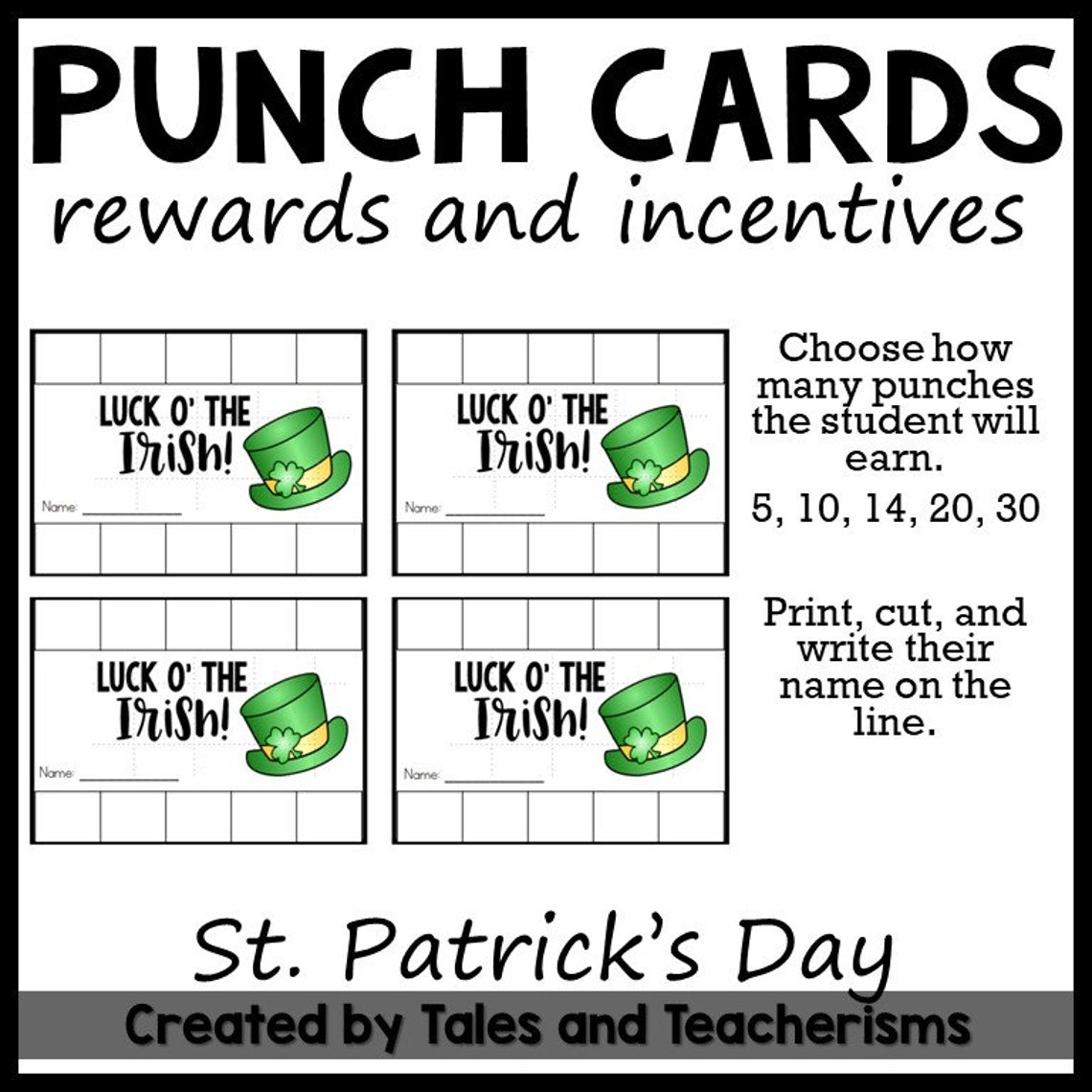 Punch Cards for Rewards and Incentives: St. Patrick's Day Holiday ...